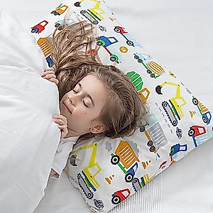 Baby Toddler Pillow with Pillowcase - 13x18 Organic Cotton Truck Pillows for Sleeping, Kids Pillow, Travel Pillows for Sleeping Nap, Mini Pillow, Toddler Bed Cot Pillows for Boy Girl 3-5 Years Old