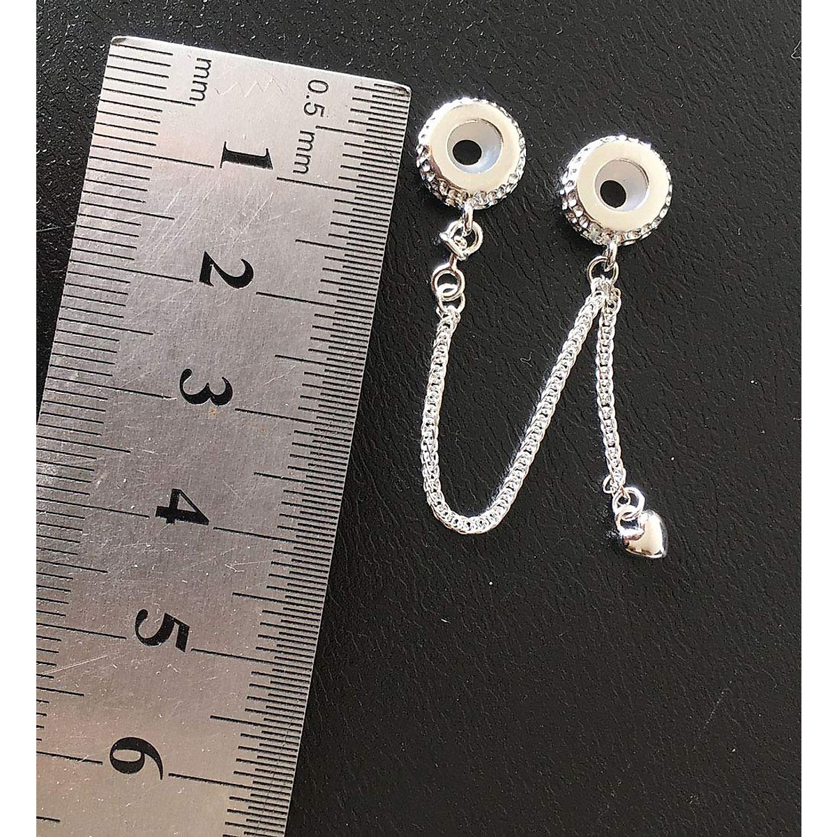 Heart Safety Chain Charm 925 Sterling Silver Beads fit Pandora Charms Bracelet & Necklace (White Safety chain)