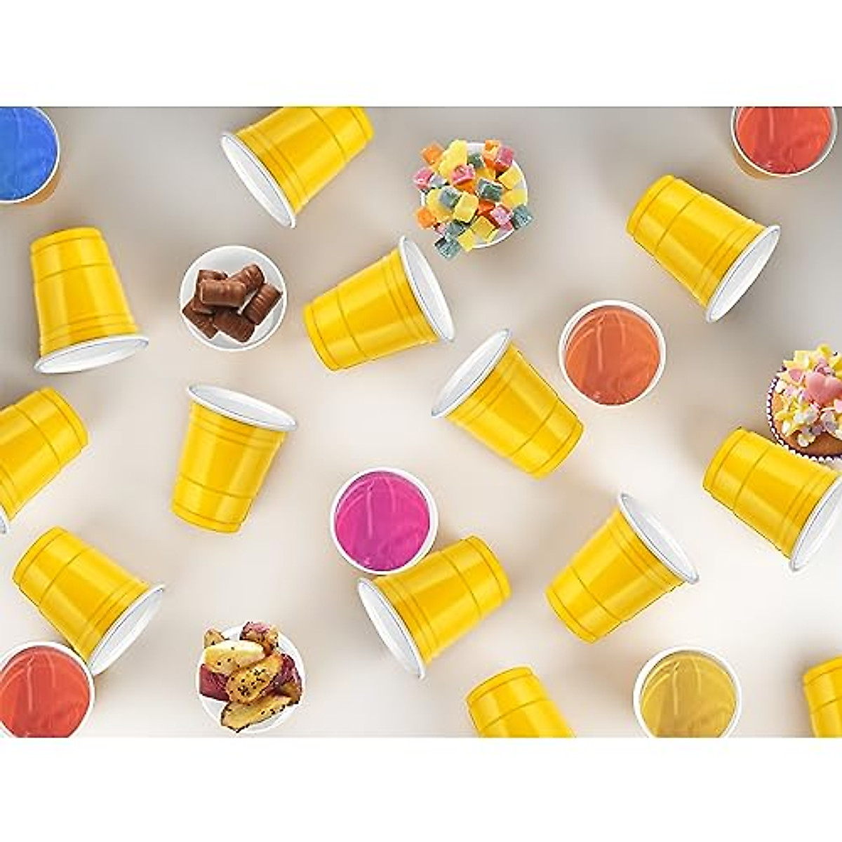 cssopenss 500 pcs 2 oz Plastic Shot Glasses yellow shot glasses disposable 2 oz yellow solo cups for drinking Tastings served Snacks Jello Tastings and Samples