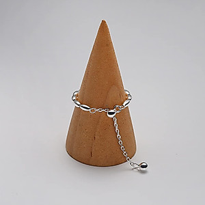 Izpack Minimalist Bead Stacking Rings Sterling Silver 925 Dangling Ball Threader Tassel Chain Statement Promise Ring Knuckle Finger Band Adjustable Simple Jewelry Gifts for Women Best Friend