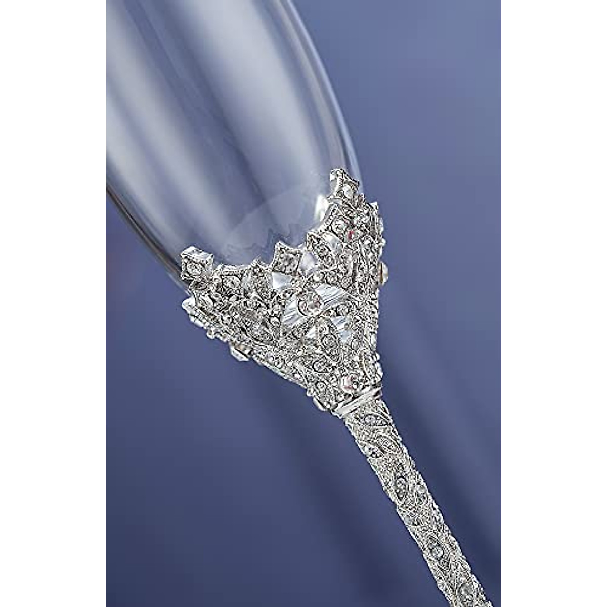 Jozen Gift Silver Wedding Cake Knife and Server Set & Toasting Champagne Glass