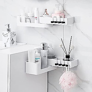 Hushnow 2 Pack Corner Shower Caddy Rotatable Wall-Mounted Shower Shelf, Shampoo Rack, Shelf with Hooks Shower Rack (white) Suitable for use in Kitchen Shower Storage and Bathroom