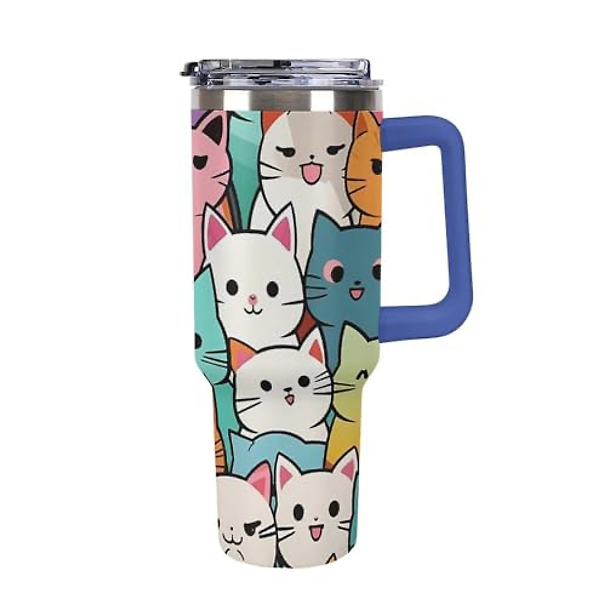 Cats Pattern 40 Oz Stainless Steel Cup Travel Tumbler with Handle and Straw Lightweight Coffee Mug for Home Office