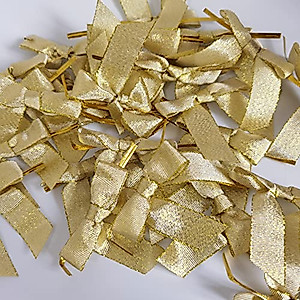 Micomon Metallic Gold Bows for Crafts Pretaied Christmas Bows with Twist Ties Hot Cut Tails for Gift Wrapping Packing Christmas Decoration (Gold,50pcs)