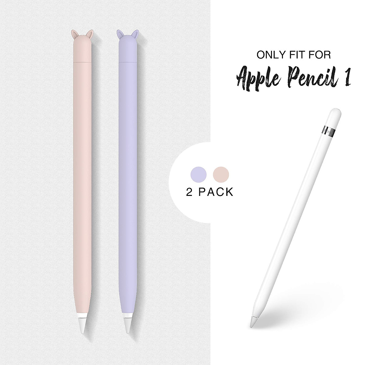 2 Pack Cute Case for Apple Pencil 1st Gen for Apple Pencil Accessories Cover , Soft Silicone Sleeve Cover Accessories Compatible for iPad Pro 9.7"/10.5"/12.9" (Pink & Purple)