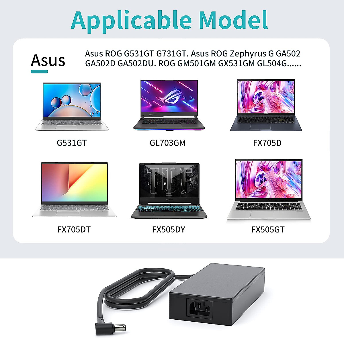 200W AC Laptop Charger for ASUS Rog Zephyrus G14 G15 GA503 GA503QM GA503QS GA503QR GA401I GA502 GA502D GA502DU GA502IU GA401 GA401II GA401IV ADP-200JB D ADP-180TB H Power Supply Adapter