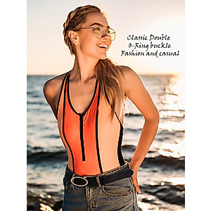 Syhood 2 Pack Women's Leather Belts for Jeans Dresses Fashion Ladies Belt with Gold Double Ring Buckle Brown Black