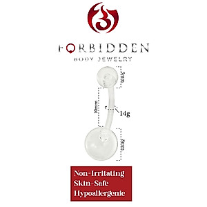 Forbidden Body Jewelry Belly Button Rings Metal Free Belly Ring Bioflex Barbell with Clear or Glitter Double Balls 14G (Clear)