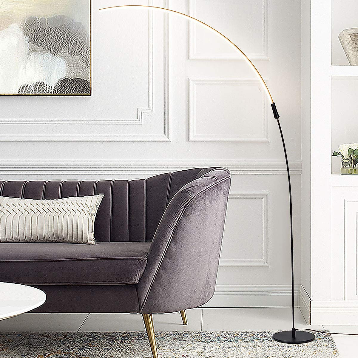 Tangkula LED Arc Floor Lamp, Curved Contemporary Minimalist Standing Lamp with 3 Brightness Levels, Modern Dimmable Adjustable Tall Reading Light, 3000K Warm White (Black)