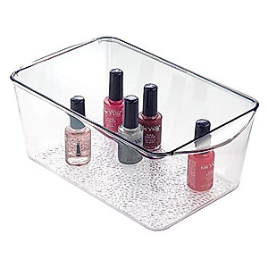 iDesign Rain Plastic Bathroom Cosmetic Organizer with Handles, Storage Bin for Makeup, Contact Lenses, Solution, Cotton Balls, 6" x 10.25" x 4.25" - Clear