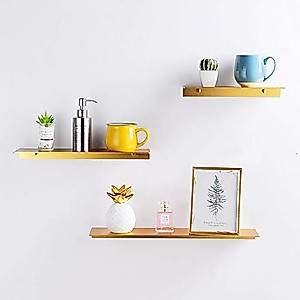 JYL HOME Modern Floating Shelf Wall Mounted Heavy Duty for Living Room Bedroom Bathroom, 12 Inch, Gold, 2 Pack