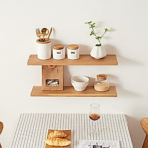 INMAN Floating Shelves for Wall 24 inches Natural Oak Wood Wall Shelves, Wall Mounted Solid Wood Shelf Display Storage Rack for Living Room, Bedroom, Kitchen, Bathroom Decor