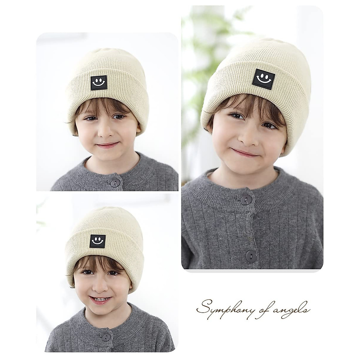 upeilxd Baby Winter Hat Soft Warm Knitted Beanie Hat with Cute Smile Face Beanie Cap for Toddler Boys Girls Beige