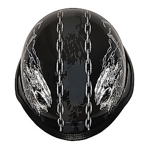 1Storm Novelty Motorcycle Half Face Helmet German Style DOT Approved: HKY602 Chain Skull + Black Tinted Goggle Bundle