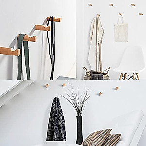 mosuniro Wood Wall Hooks Set, 6 Pack Wall Mounted Single Coat Hook, Decorative Wooden Coat and Hat Hanger Hooks for Hanging Coats Hats and Bags (Beech Wood, 2.3 inch)