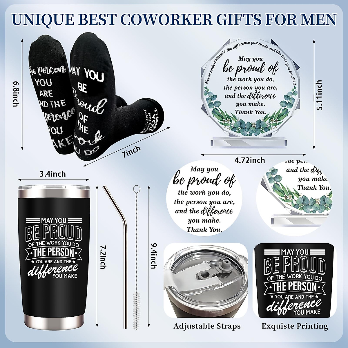 SIXVALA Employee Appreciation Gifts Set, Best Coworker Gifts for Men, 20 Oz Tumbler Thank You Gifts Basket with Scented Candle Socks Keychain Inspirational Acrylic Sign for Employee Teacher Professor