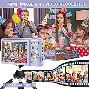 Digital Camera, 4K 48MP Kids Camera with 16X Zoom 32GB SD Card, Compact Mini Pocket Camera Adult Seniors Students Kids Beginner(Purple)