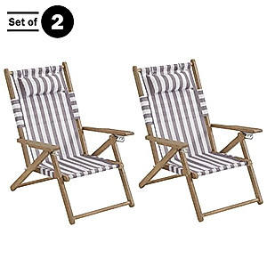 Lavish Home Set of 2 Beach Chairs - Outdoor Weather-Resistant Wood Folding Chairs with Carry Straps and Reclining Seat - Beach Essentials (Taupe)