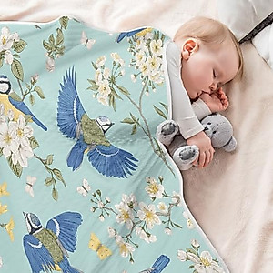 Kigai Floral Bird Pattern Baby Blanket for Boys Girls, Swaddle Blankets Soft Cozy Nursery Receiving Blankets Travel Blanket Throw Blankets for Toddler Newborn, 30 x 40 Inch