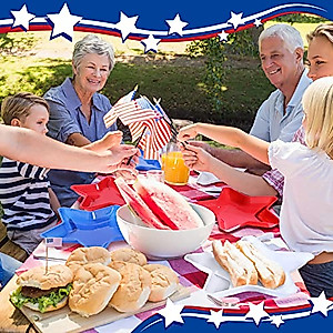 24 Pcs Patriotic Star Shaped Plates 4th of July Dessert Plate Red White Blue Reusable Plastic Snack Tray Platter for Cookies Chips Independence Day Memorial Day Veterans Day Party Supplies, 11 Inch