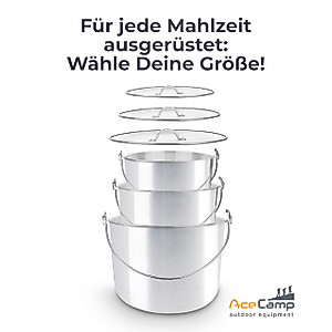 AceCamp® Camping Pot for Gas Stove Made of Aluminium with Handle and Lid [4L] - Camping Pots for Gas Cookers, Grills and Fire - Camping Pot Set Camping Pot - Camping Cooking Pot Set Camping