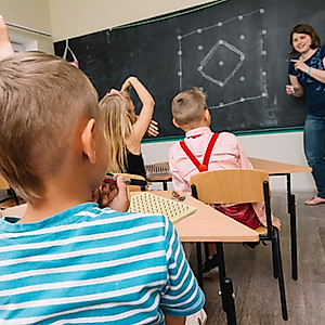 Wood GeoBoard - Geo board 10 x 10 Graphical Educational Mathematics Material with Rubber Tie and Cards, Preschool Kids Mathematical Brain Teasers, Early Learning Development DIY Toy for Toddler