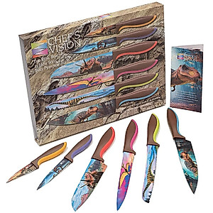 CHEF'S VISION Jurassic Knife Set Bundle With BEHOLD Wall-Mounted Magnetic Holder Silver