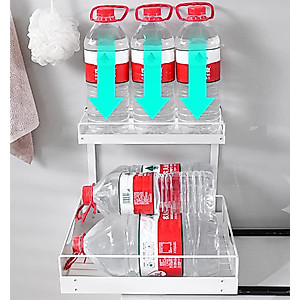 KINGPOUL Under Sink Organizers-2-Tier L-Shape Heavy Duty Metal Smooth Slide Out Pull Out Drawers for Under Cabinet Storage Around Plumbing, Under Kitchen Bathroom Sink Organizers and Storage（White