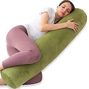 1 MIDDLE ONE Bolster Pillow for Bed, Long Round Body Pillow for Adults with Removable Velvet Cover, Decorative Tube Roll Cylinder Pillow, 47 x 7.87 Inch, Green