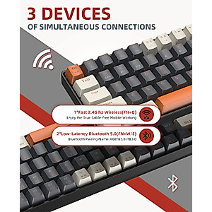 ZIYOU LANG RK68 60% Wireless Mechanical Keyboard,Bluetooth 5.0/2.4Ghz Dual Mode Receiver,Hot-Swappable mini 68-Key,Retro Color Keycaps,Clicky Blue Switch,Ultra Power Saving for PC PS4 Xbox iPhone ipad