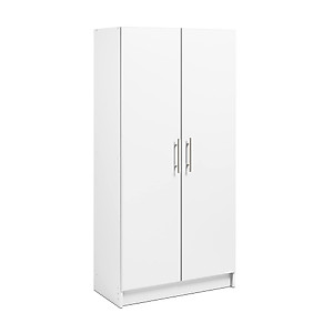 Prepac Elite 2 Door Wardrobe Cabinet, 32" W x 65" H x 20" D, White & Elite 2 Door Standing Storage Cabinet, 16" D x 32" W x 65" H, White