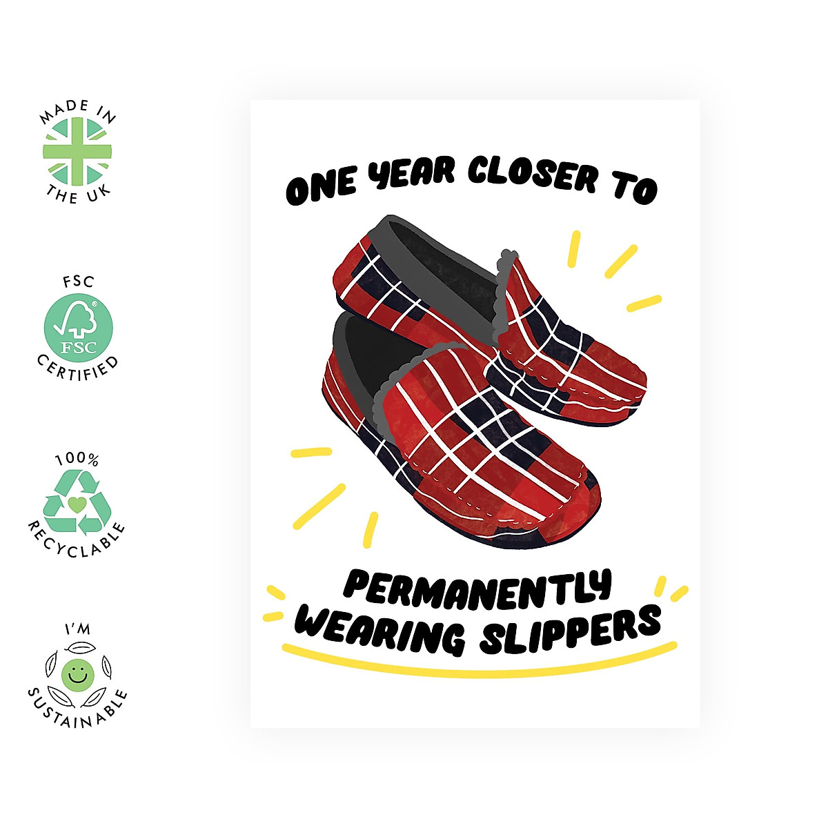 CENTRAL 23 Birthday Card - Permanently Wearing Slippers Illustration - Witty Humor - Greeting Card Him Her - Birthday Cards Men Women Best Friend Brother Sister Mom Dad - Comes With Fun Stickers