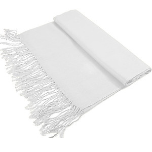 Glory Max Women Large Soft Silky Pashmina Shawl Wrap Scarf in Plain Solid Colors (White)