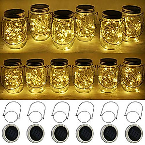 Decorman Solar Mason Jar Lights, 6 Pack Waterproof Fairy Star Firefly Lids String Lights with 6 Hangers for Patio Yard Garden Party Wedding Christmas(Jars Not Included)