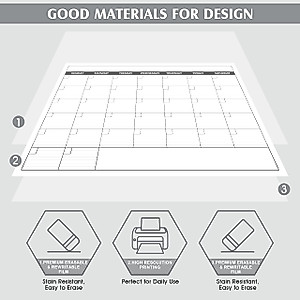 Dry Erase Calendar for Wall - Large Dry Erase Calendar, 28" x 40", Undated Monthly Calendar for Home, Office, Classroom, Erasable Laminated Calendar Whiteboard with 6 Markers ＆ 6 Stickers