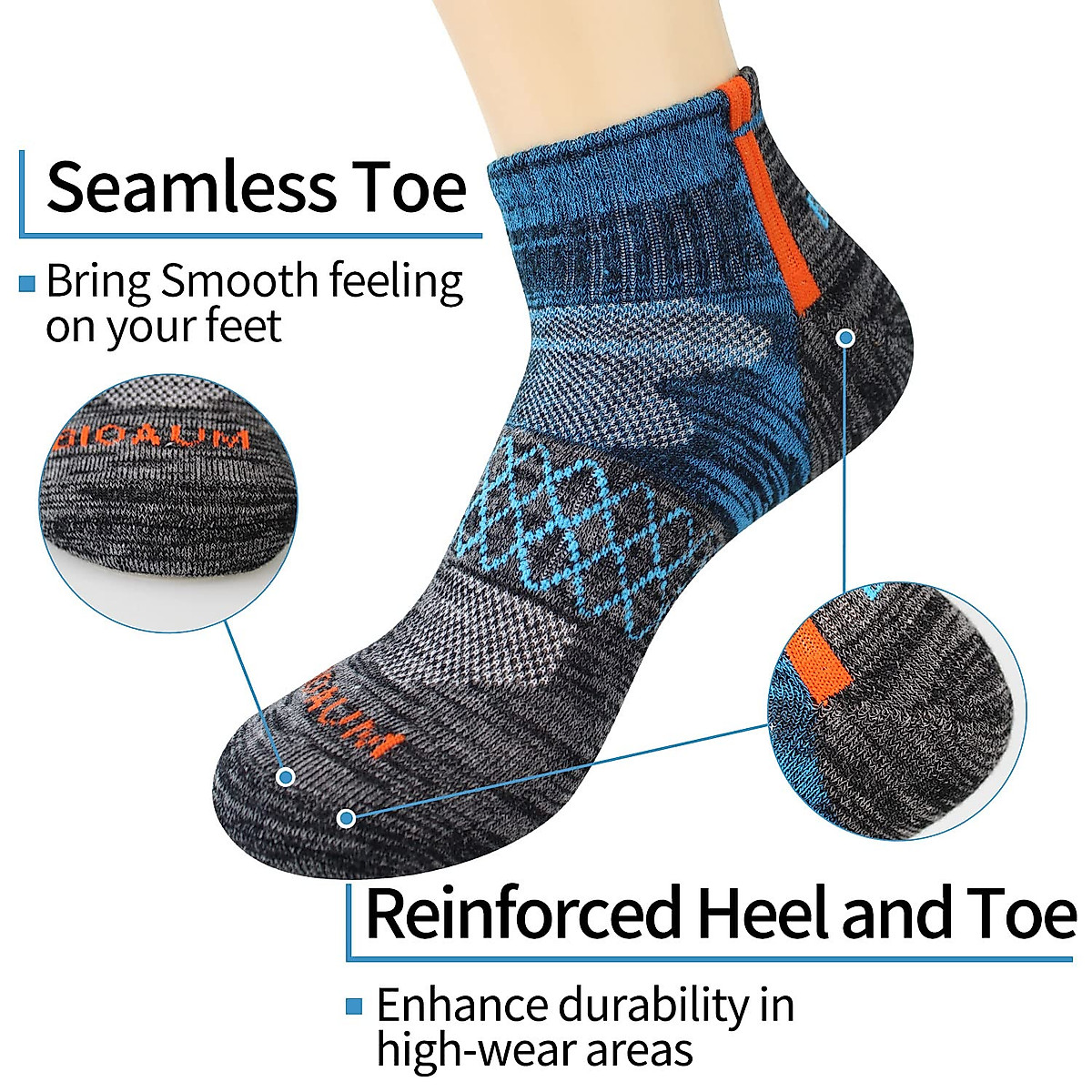 BIOAUM Men's Atheltic Socks Size 10-13 - 6 Pairs Cotton Quarter Socks for Running