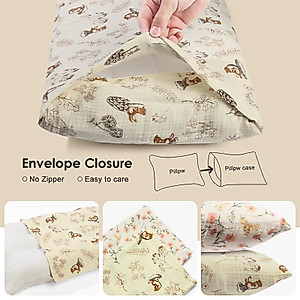 Winmany Toddler Muslin Pillowcases Baby Girl Boy Cotton Pillow Case Travel Cushion Pillow Covers with Envelope Design Cot Bed Accessories Fit for 13"x18" 14" x 19" 12"x16" Pillow (Flower+Animal)