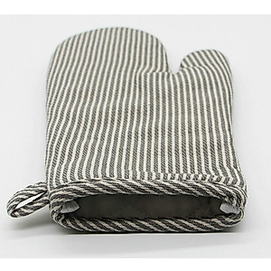 Cotton Oven Mitts and Pot Holders Set, Kitchen Quilted Oven Gloves, Hot Pan Mat Pads Set for Cooking Grilling Barbeque Baking Heat Resistant Set of 3 (3, Grey Stripes)