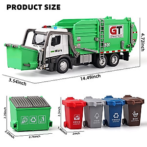 OANMYJJO Metal Diecast Garbage Truck - Friction Powered with Light & Sounds, Front Loader Dumpster, Boys Age 4-7