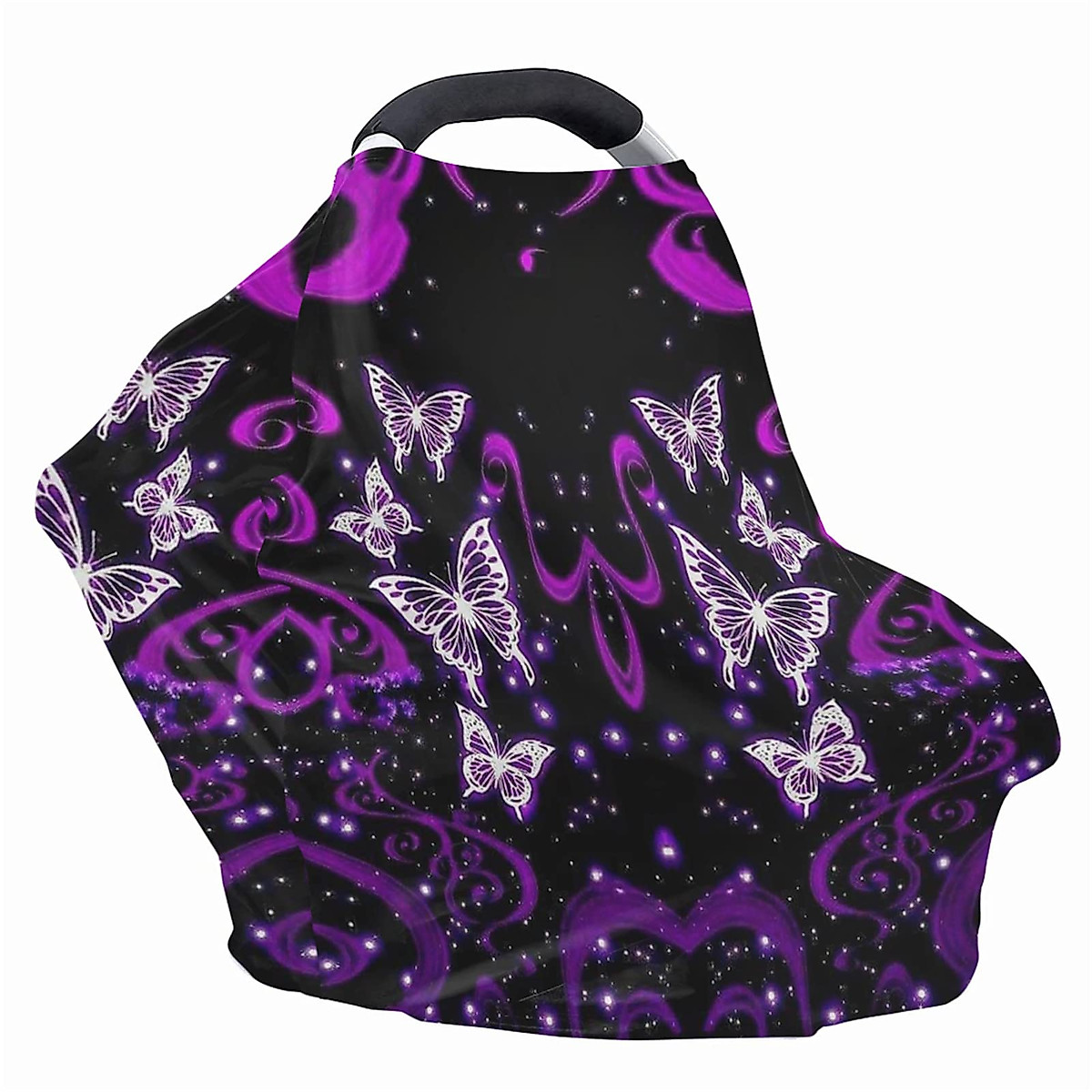 Horeset Purple Butterfly Car Seat Cover for Babies,Stretchy Infant Stroller Cover Soft Breastfeeding Cover Breastfeeding Scarf Infant Carseat Canopy