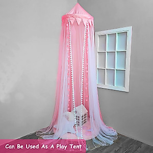 Bed Canopy for Kids - Bed Canopy Mosquito Net with Pom Poms and Felt Stars by Kiddigard - Bed Canopy for Girls - Bed Canopy Baby - Bed Canopy Set.