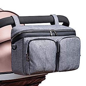 SUNVENO Universal Stroller Organizer and Storage with Mesh Compartment, Grey