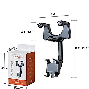 SNKINE 2022 New 360° Rotatable and Retractable Car Phone Holder, Multifunctional Universal Car Rearview Mirror Phone Holder GPS Navigation Mount for All Mobile Phones (Black)