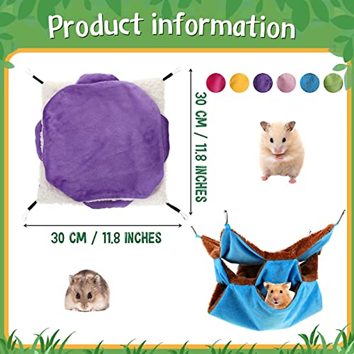 6 Pcs 3 Layers Rat Hammock Pet Cage Hammock Small Animal Hanging Hammock Ferret Cage Accessories Ferret Bed for Guinea Pig Squirrel Rat Chinchilla Sleeping and Playing (6 Colors)