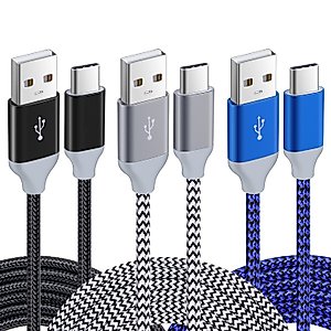 Pofesun USB Type C Cable [3-Pack 10ft], USB A to USB-C Fast Charging Type C Cable Nylon Braided USB C Cable Compatible for Samsung Galaxy S24 S23 S22 S21 S20 S10 Note 20 10 A20 A51 A71,LG G8 V30