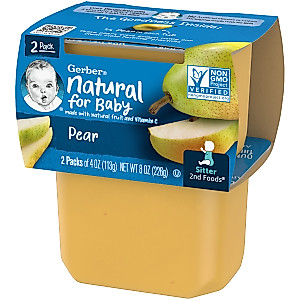 Gerber Natural for Baby 2nd Foods Baby Food Tubs, Pear, Non-GMO Pureed Baby Food, Made with Natural Fruit & Vitamin C, 2-4 OZ Tubs Per Pack (Pack of 4)