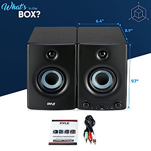 PyleUsa HiFi Active Bookshelf Speaker with Bluetooth - Audio Stereo Monitor Speaker System, 300W, Quality Sound for PC, TV, Desktops, w/USB, Micro SD, RCA Input, Black - PBKSP33BK