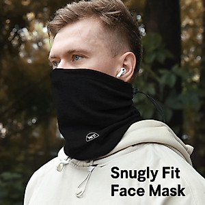 MCTi Neck Gaiter Warmer Winter Fleece Scarves Beanie Hat for Skiing Cycling Elastic Closure Black and Dark Brown