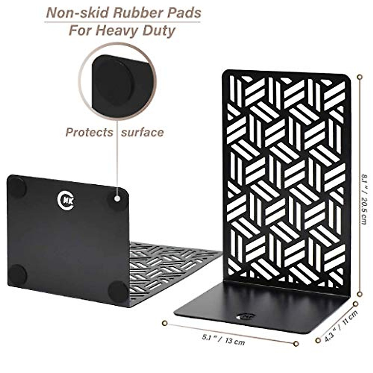 CNK Book Ends Bookends for Decorative Books Holder Bookend Shelves End Hold Heavy Duty Holders Stoppers Metal Stopper Cute Boho Bookshelf Holds Cookbook Office Home Set of 2 Bookends Pair Black