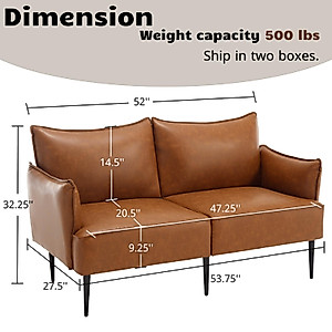 DUOMAY Modern Brown Couch, 2-Seat Faux Leather Upholstered Loveseat Sofa, Luxury Classic Small Couches for Living Room, Bedroom Office Apartment Small Space